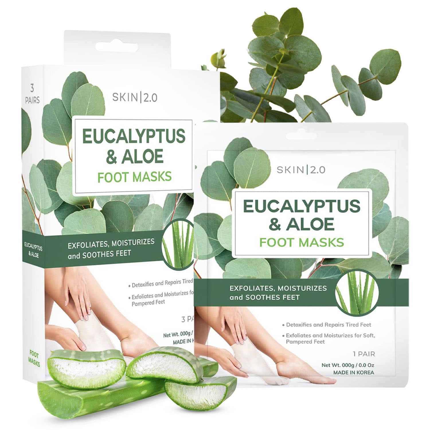 Skin 2.0 Eucalyptus & Aloe Foot Masks - Moisturizes Tired, Dry ...