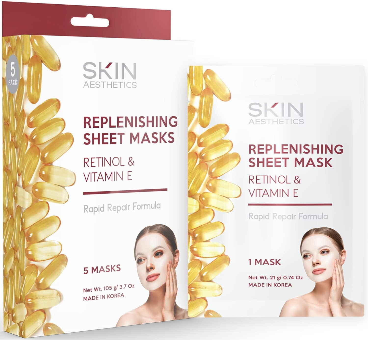 Skin Aesthetics Retinol & Vitamin E Sheet Face Mask - Repairs Damaged ...