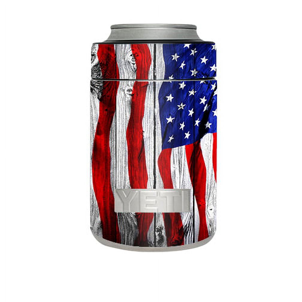 Skin Decal For Yeti Rambler Colster Cup / American Flag On Wood ...