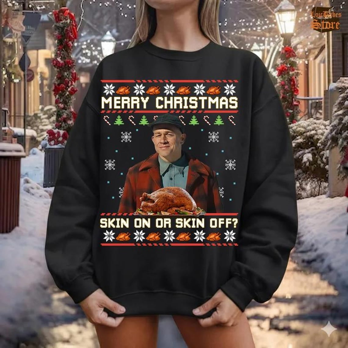 Skin On Or Skin Off Ed Gein Christmas Shirt, The Charlie Hunnam Ed Gein ...