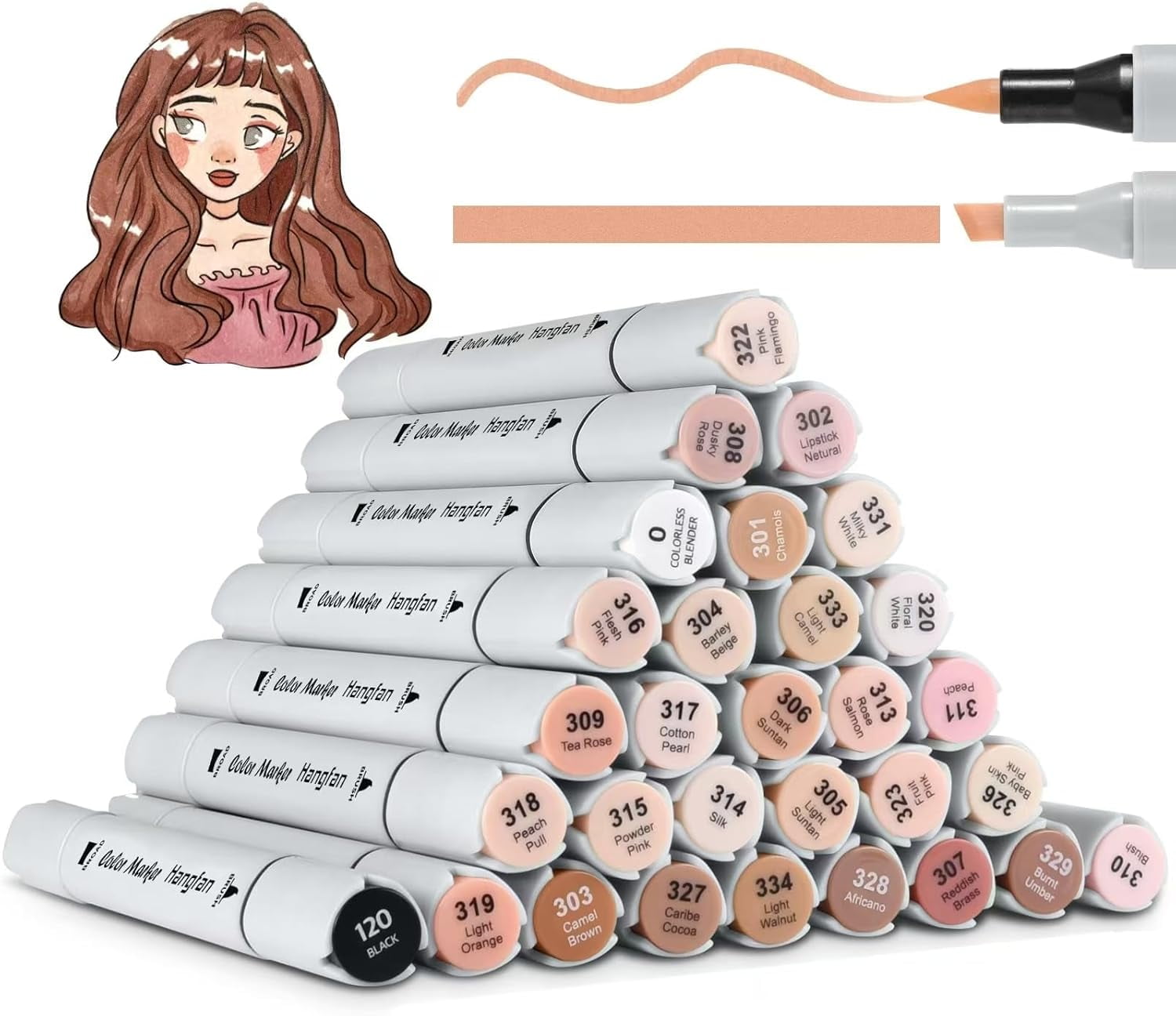 Skin Tone Markers,30 Flesh Colors Alcohol Based Art Markers Pens Set ...
