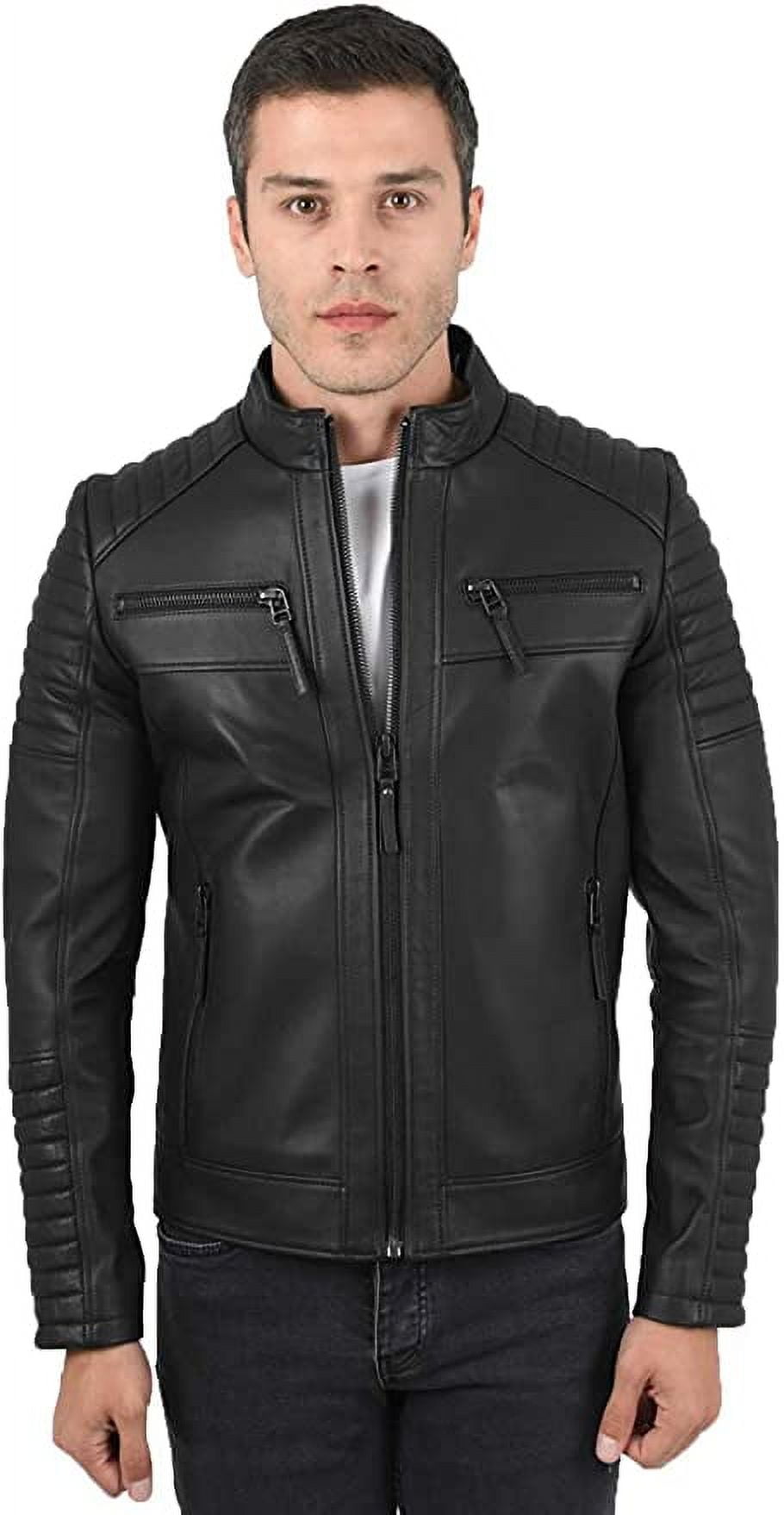SkinOutfit Men Leather Jacket Genuine Lambskin Casual Biker Motorcycle ...