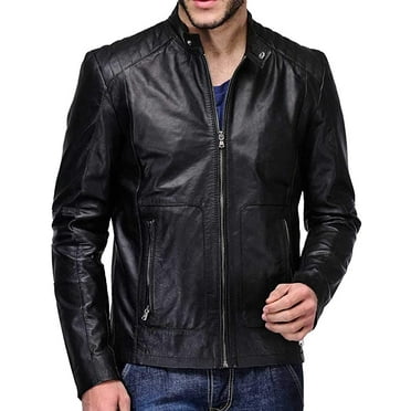 Men's Cafe Racer Leather Jacket Lambskin Leather Open Bottom Jacket Motorcycle Mens Leather ...