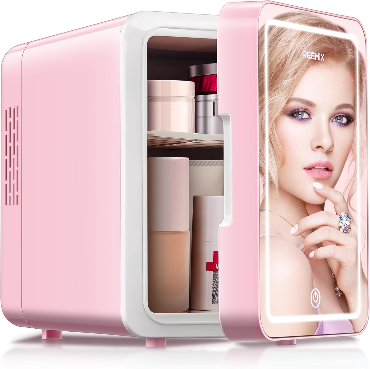 Skincare Fridge, 6L Makeup Mini Fridge With Dimmable LED Light Mirror ...