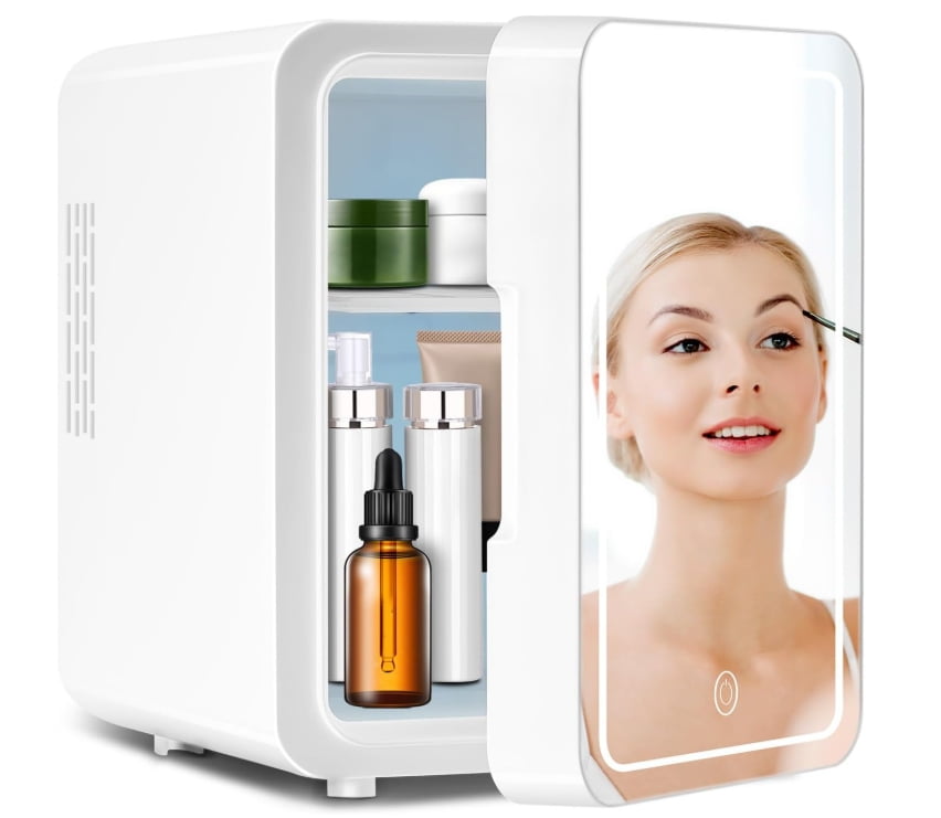 Skincare Fridge With Dimmable LED Mirror, 4L Makeup Mini Fridge for ...