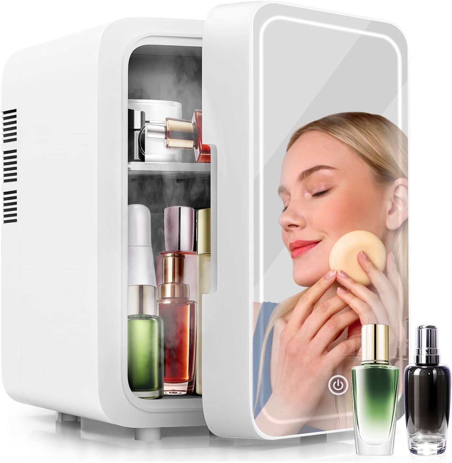 Skincare Fridge with Dimmable LED Light Mirror, 4L Compact Makeup Mini ...