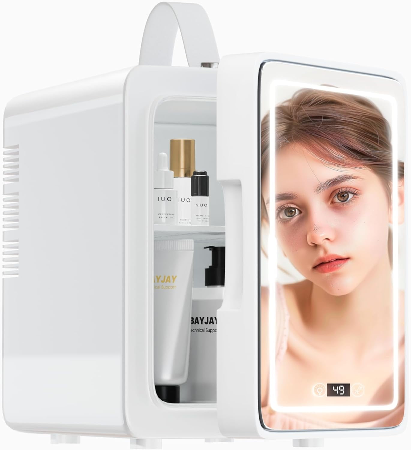 Skincare Fridge With Dimmable LED Light Mirror, 4L Makeup Mini Fridge ...