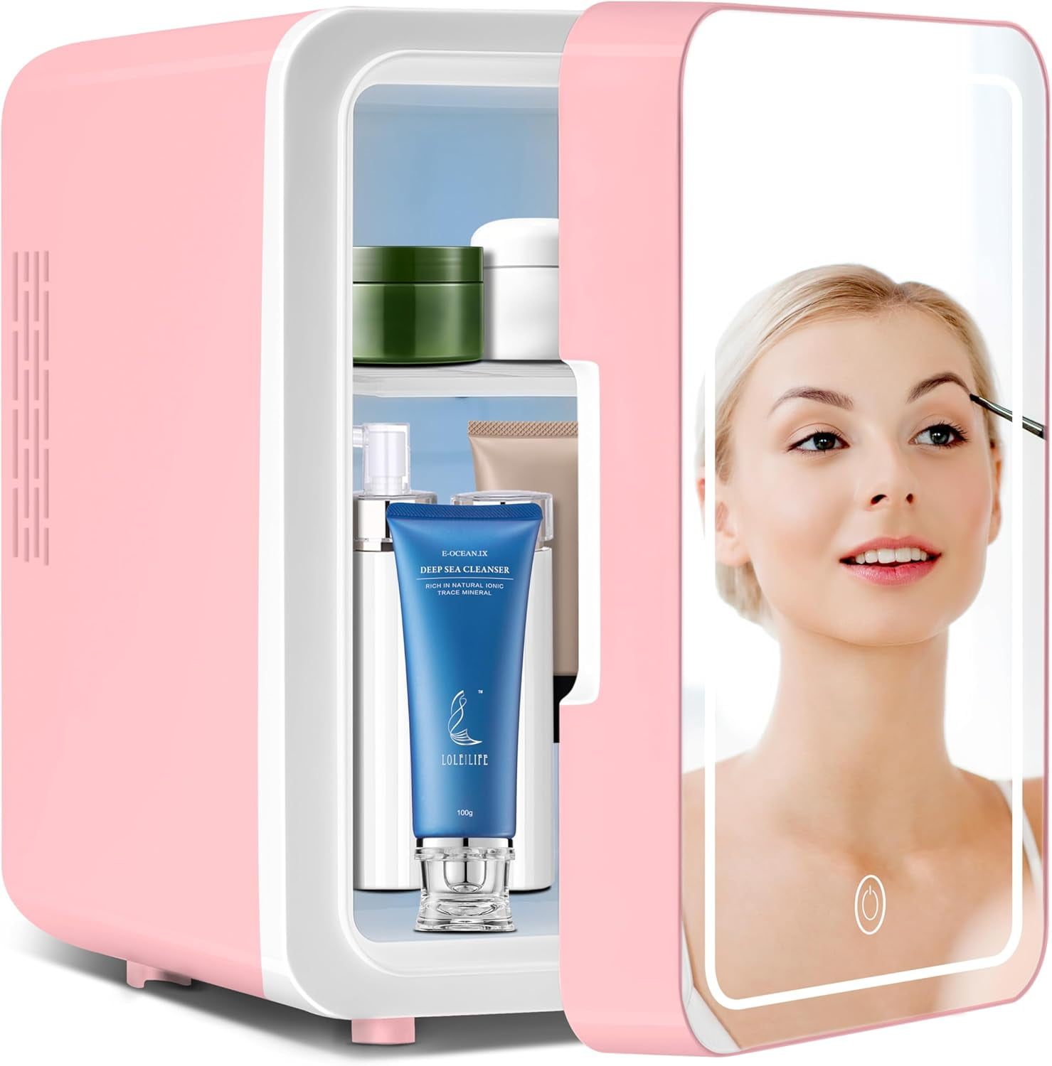 Skincare Fridge With Dimmable LED Mirror, 4L Makeup Mini Fridge for ...
