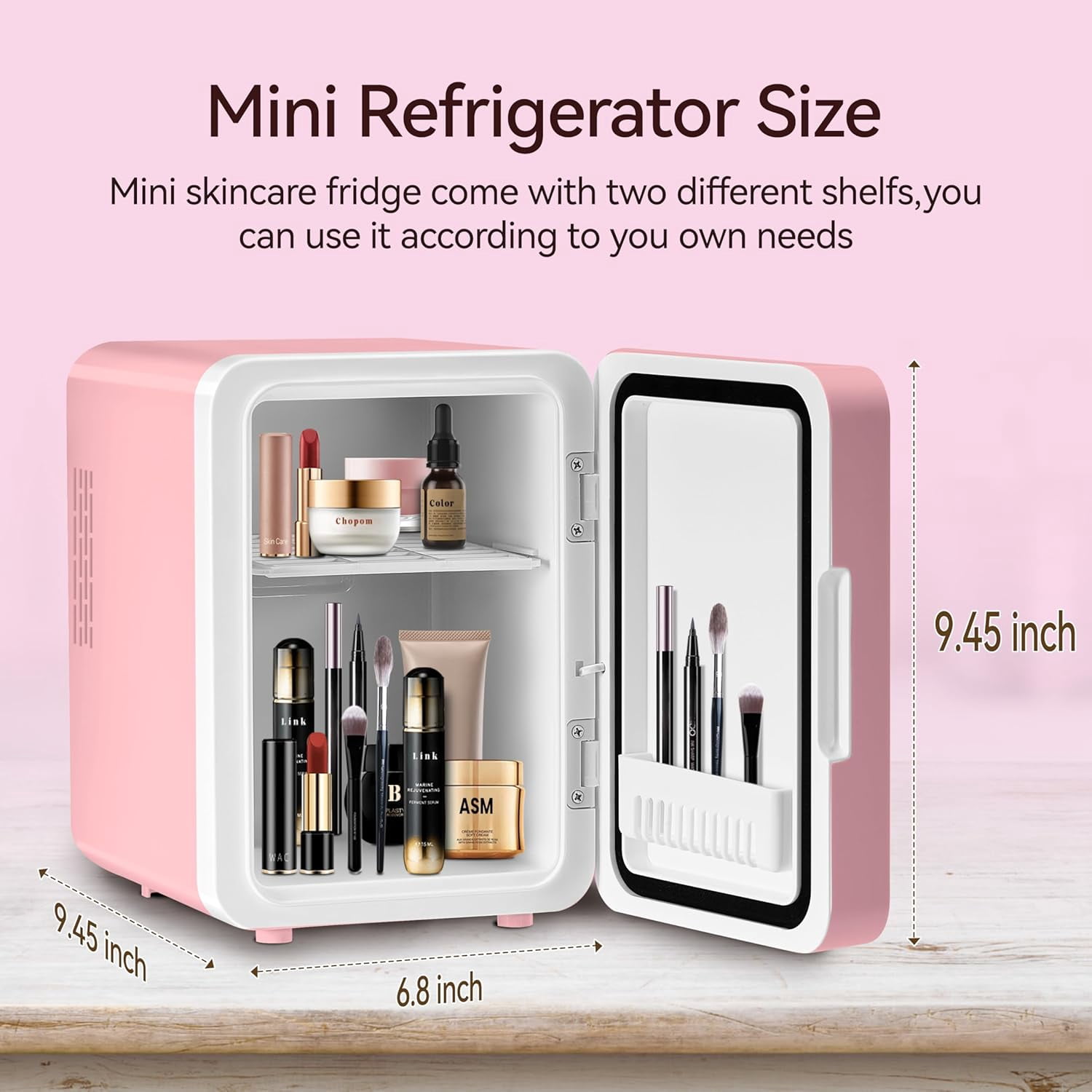 Skincare Fridge With Dimmable LED Mirror, 4L Portable Fridge for ...