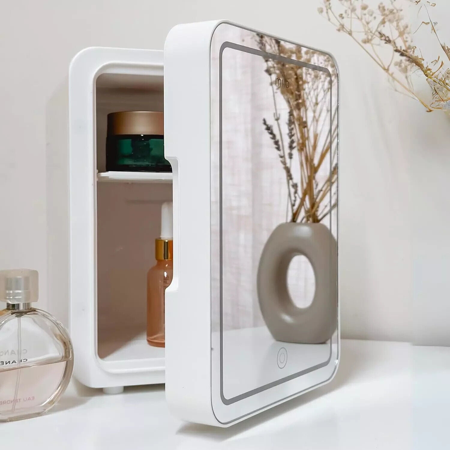 Skincare Fridge with Dimmable LED Mirror 4 L/6 Can, Makeup Mini Fridge ...