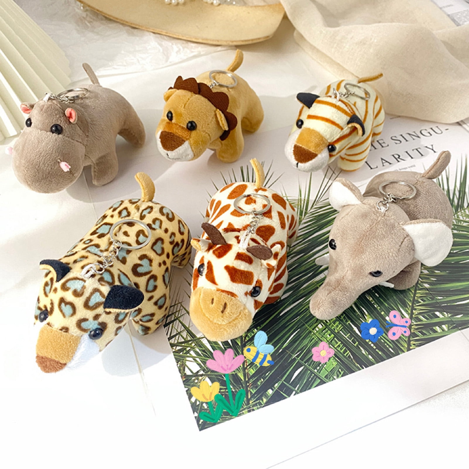 Skindy 14cm Animal Keychain Prone Posture Tiger Lion Giraffe Elephant ...