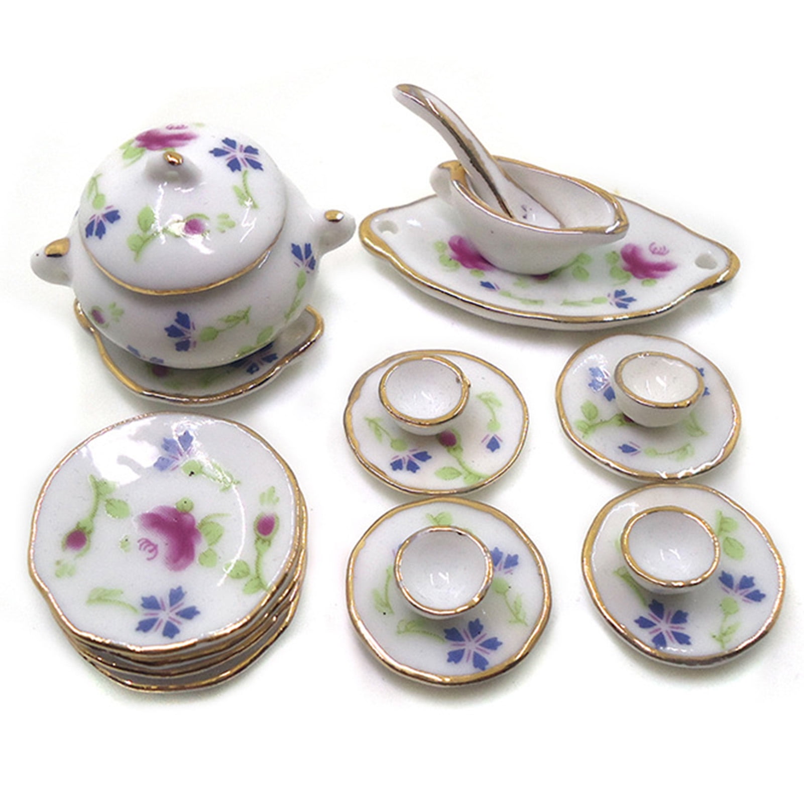 Skindy 18Pcs/Set 1/12 Dollhouse Miniature Ceramic Tea Cup Pot Model ...