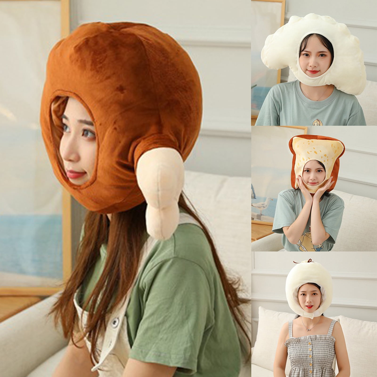 Skindy Cute Chicken Leg Bread Dumpling Bun Soft Plush Doll Headgear Hat ...