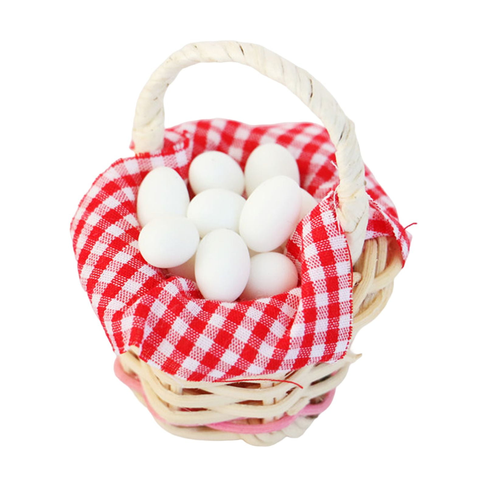 Skindy Miniature Egg Basket - Red Plaid Cloth with 12 Resin Eggs (1:12 ...