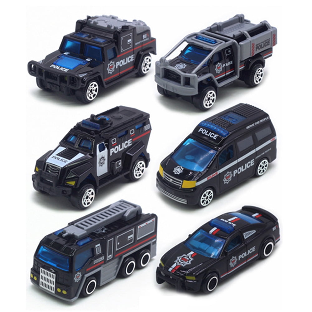 Skindy Set of 6 Simulation Alloy Car Toys Police Car, Fire Truck, Off ...