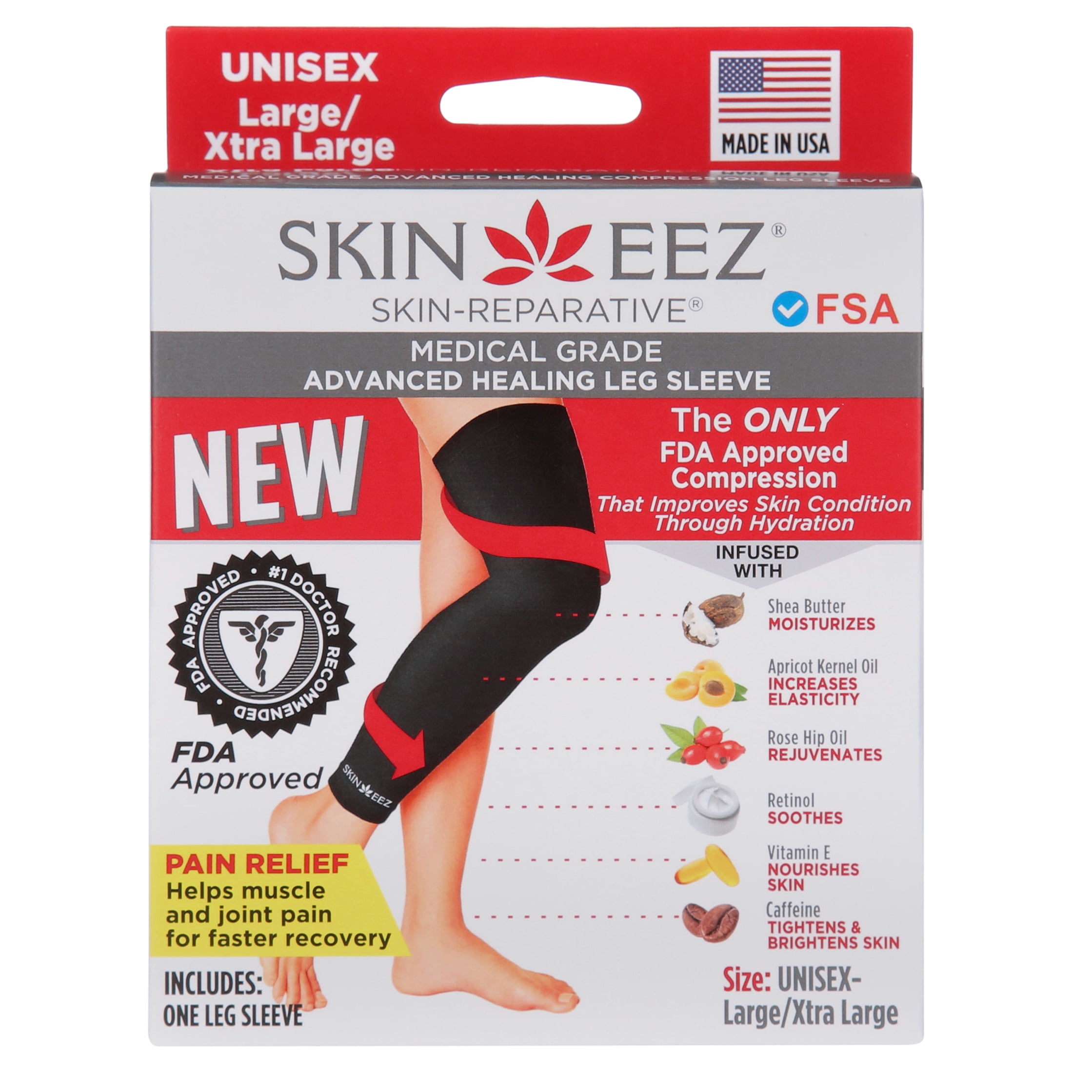 Skineez Medical Grade Advanced Healing Leg Compression Sleeve Black L ...