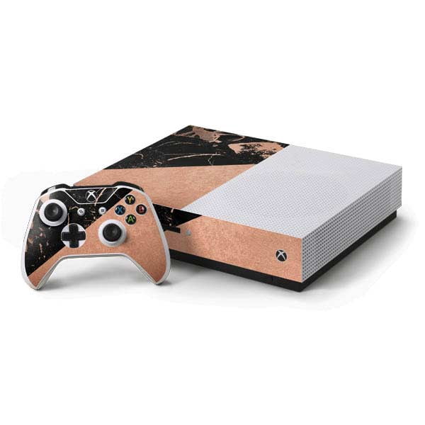 Skinit Black and Rose Gold Marble Split Xbox One S Console and ...