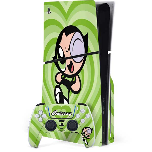 Skinit Cartoon Network Powerpuff Girls Buttercup Green Hearts PS5 Slim ...