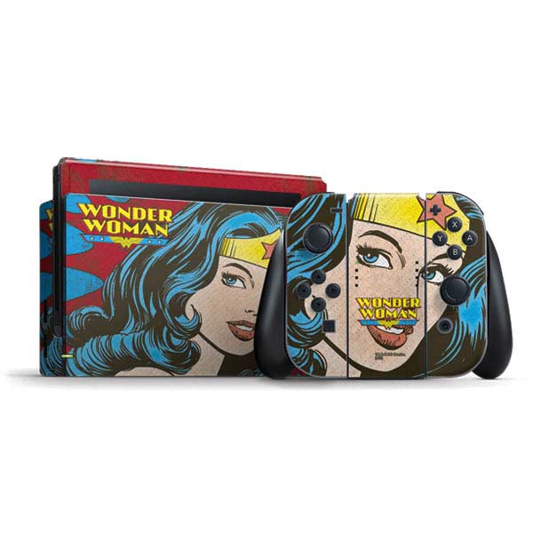 Skinit DC Comics Wonder Woman Vintage Profile Nintendo Switch Bundle ...