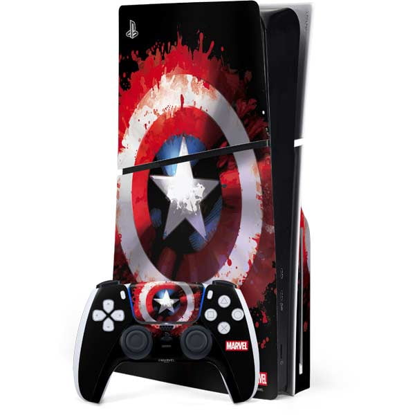 Skinit Marvel Captain America Star Shield PS5 Slim Disk Bundle Skin ...