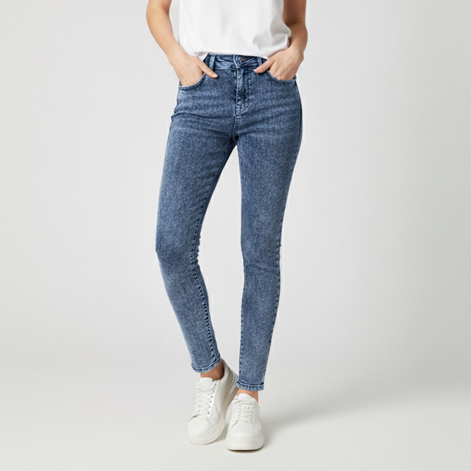 Skinny And Fashionable Washed Denim Pants With Dark Color Cotton Gray ...