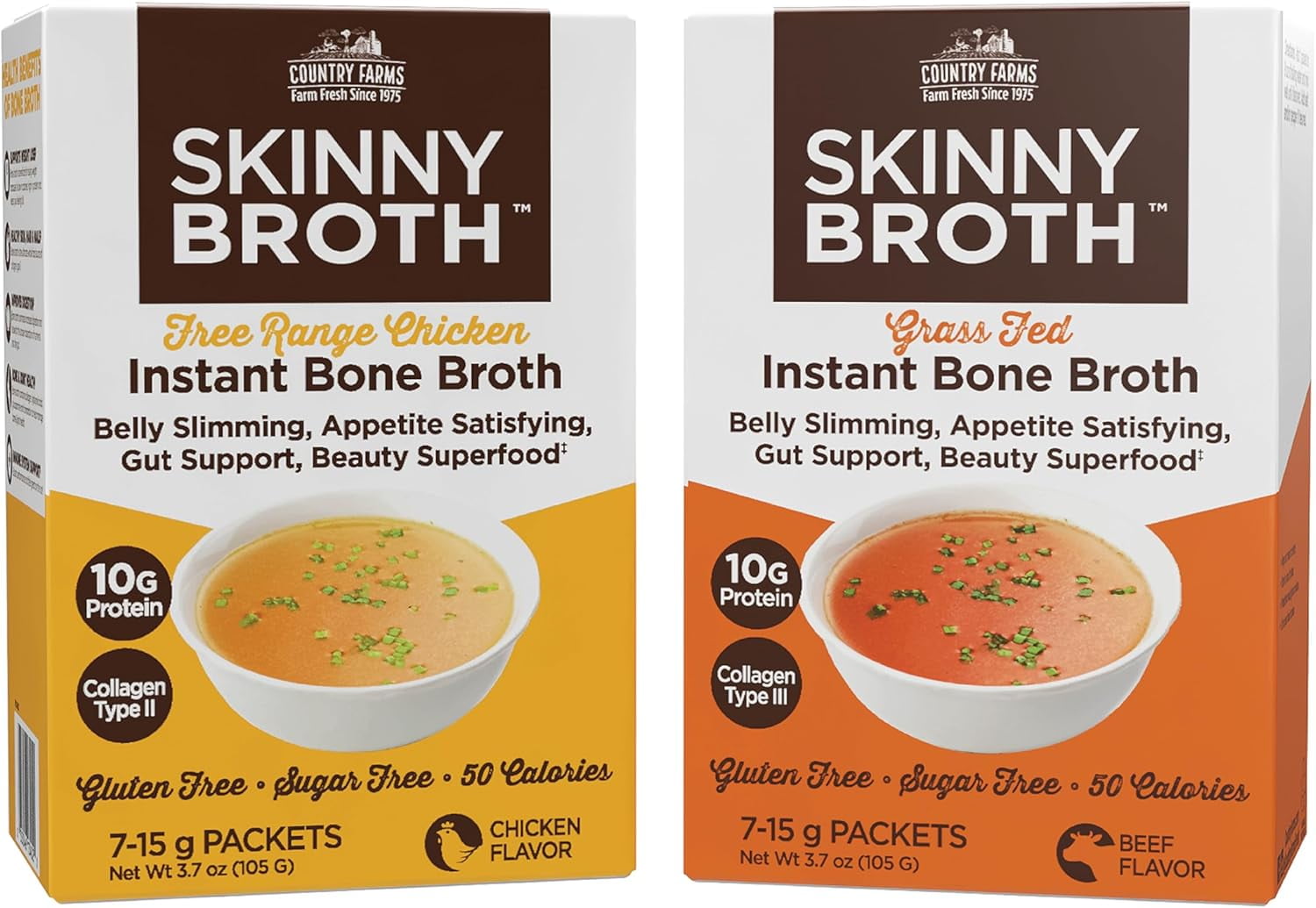 Skinny Broth 7-Day Plan, Instant Chicken and Beef Bone Broth, 10G ...