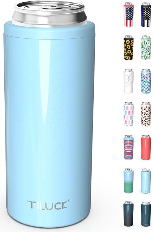 Skinny Can Cooler for Slim Beer & Hard Seltzer, Stainless Steel, Doucle ...