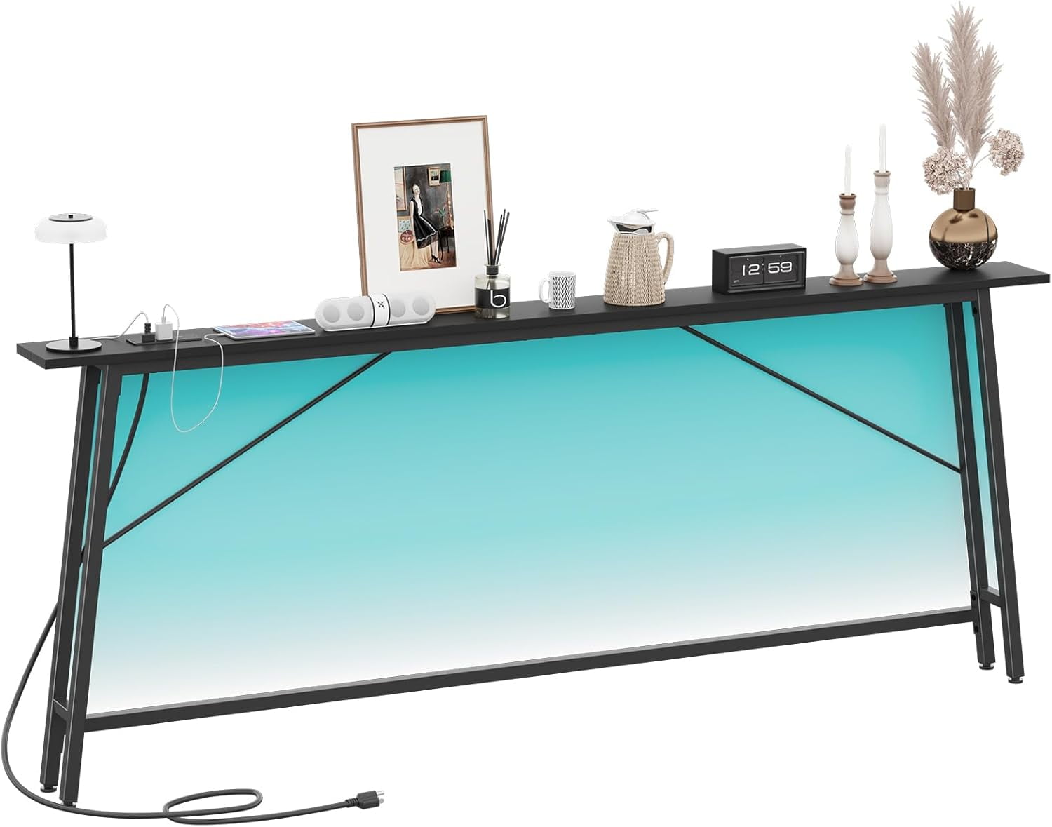 Skinny Console Table 79'' with Charging Station and LED Light, Narrow ...