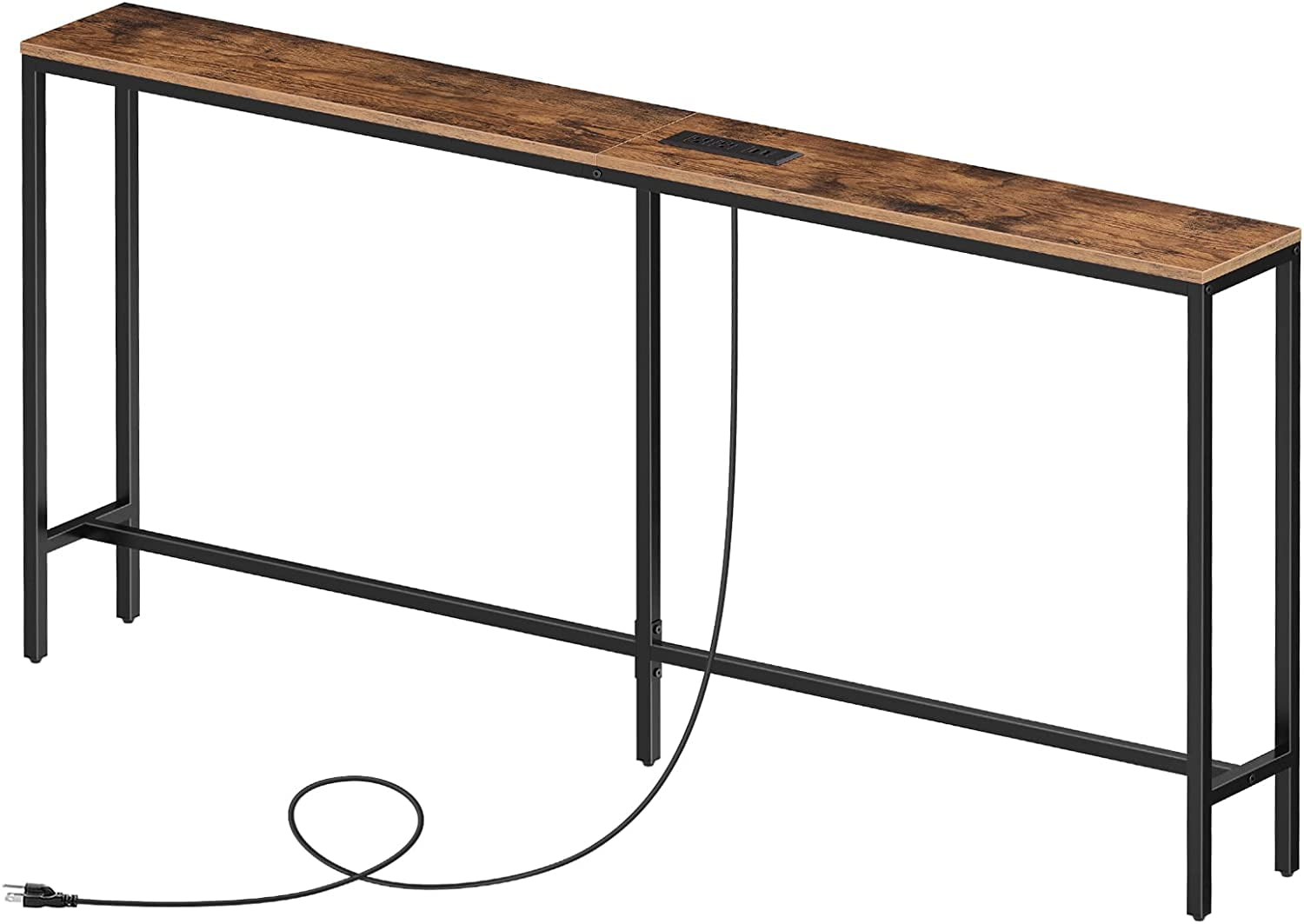 Skinny Console Table with Power Outlets, 63" Narrow Sofa Table, Behind ...