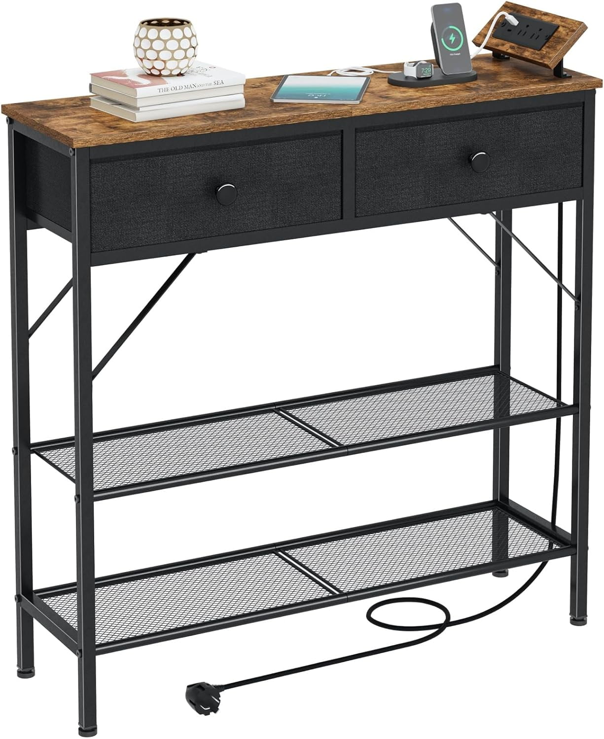 Skinny Console Table with Charging Station, Narrow Long Sofa Table ...