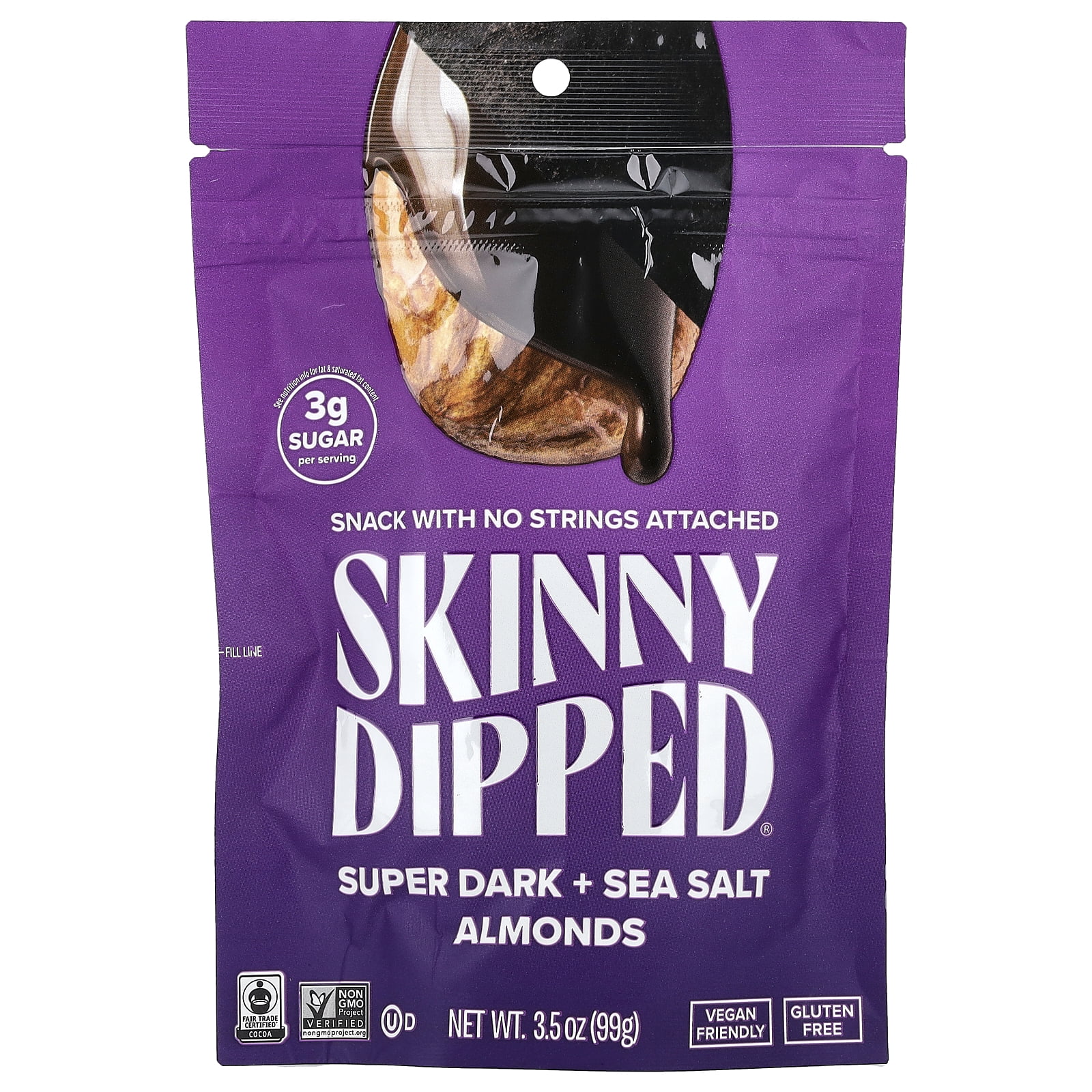 SkinnyDipped Super Dark Chocolate Almonds, Sea Salt, 3.5 oz, Low Sugar ...