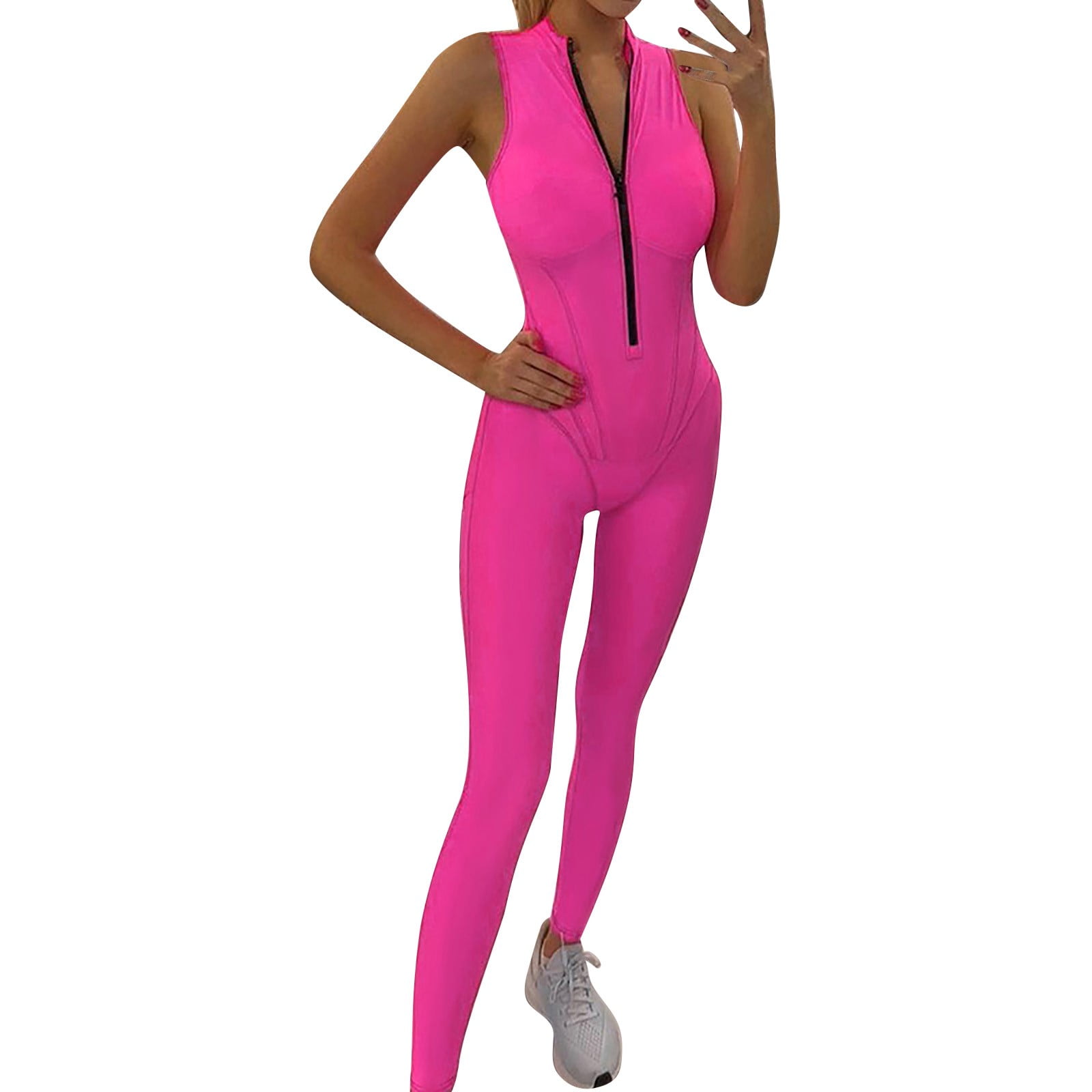 Skinny One Piece Color Block Deep V-Neck Sleeveless Jumpsuits,Women's ...