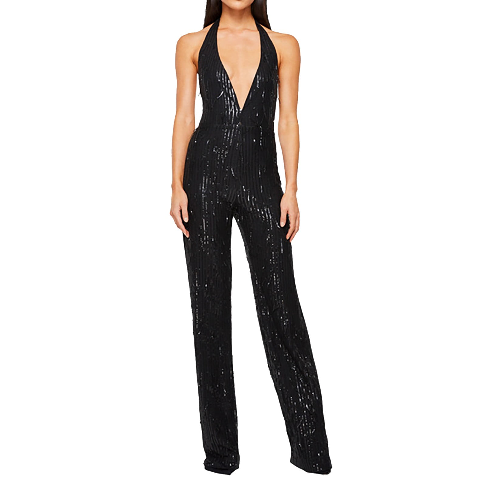 Skinny Slim Fit Sequin Deep V-Neck Sleeveless Bodysuit,Women's V Open ...