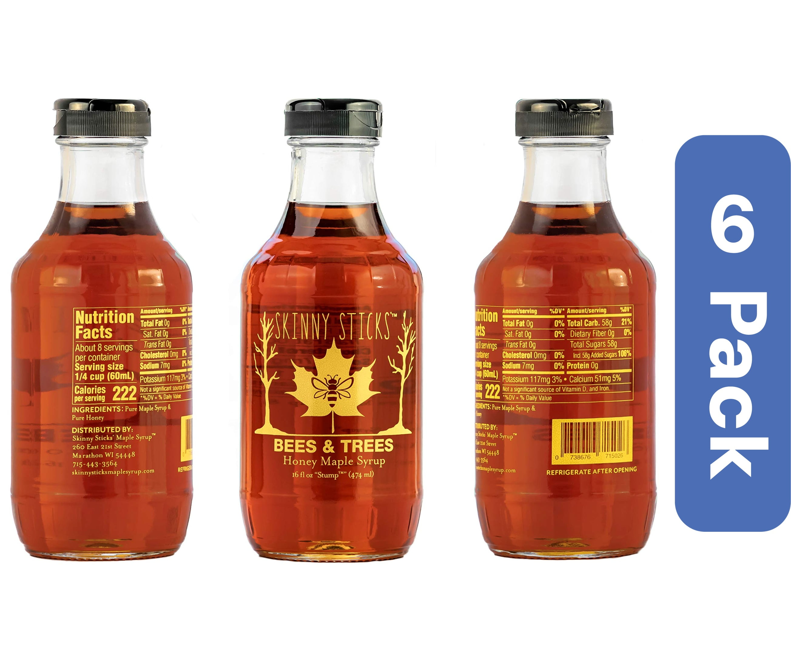 Skinny Sticks Maple Honey Blend Syrup 16 Fluid Ounces (Pack of 6 ...