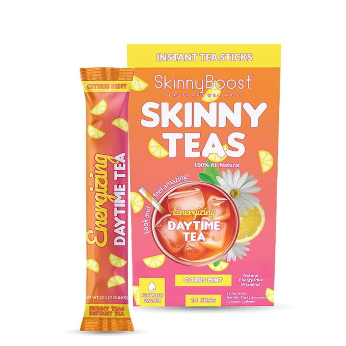 Skinny Teas Instant Tea Sticks – Energizing Daytime Tea – 14 Ct – Black & Green Tea with ...