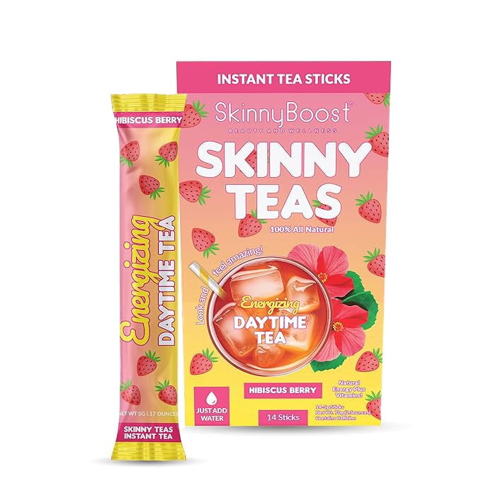 Skinny Teas Instant Tea Sticks – Energizing Daytime Tea – 14 Ct – Black & Green Tea with ...