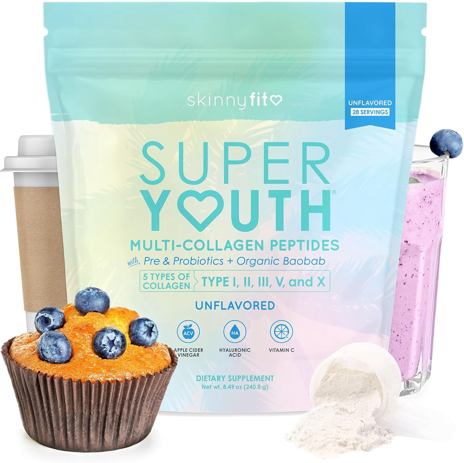 SkinnyFit Super Youth Multi-Collagen Peptides, Fiber, Probiotics ...