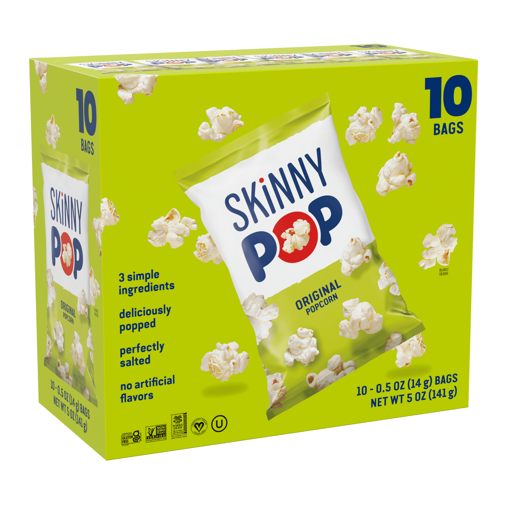 SkinnyPop Gluten-Free Original Popcorn, 0.5 oz Snack-Size Bags, 40 ...