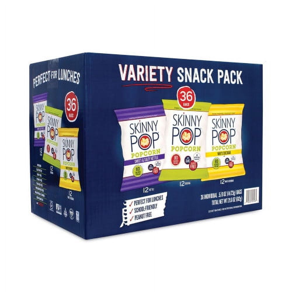 New SkinnyPop Popcorn Popcorn Variety Snack Pack, 0.5 oz Bag, 36 Bags ...