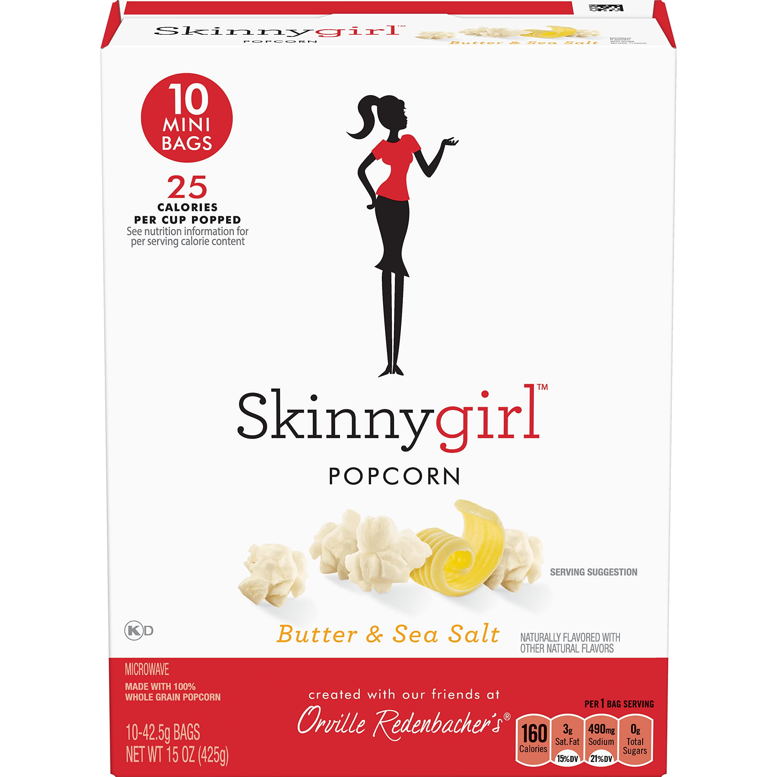 Skinnygirl Butter Flavored & Sea Salt Microwave Popcorn, 10 Count Mini ...