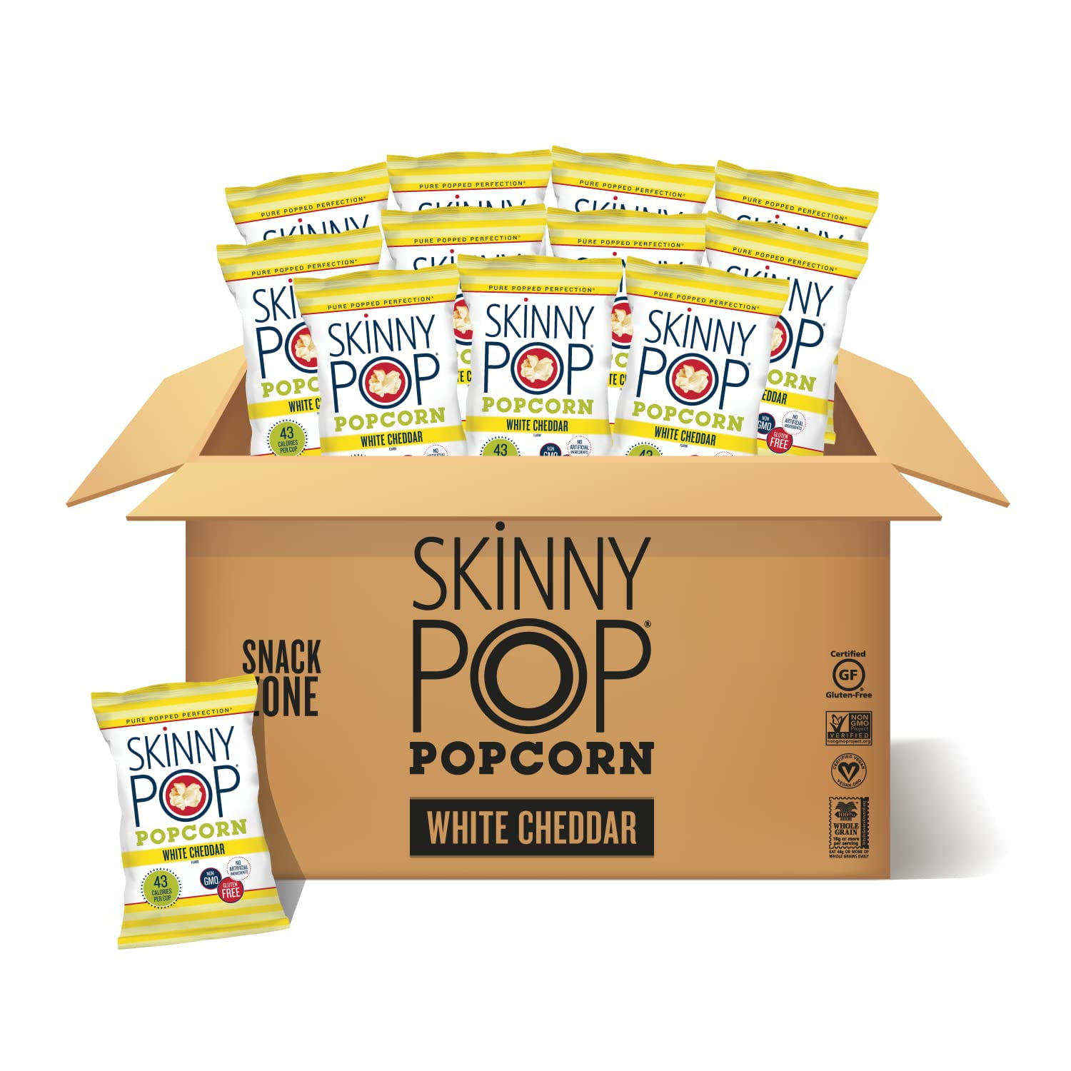 SkinnyPop Popcorn, White Cheddar, Whole Grain, Dairy-Free Snack, 1oz ...