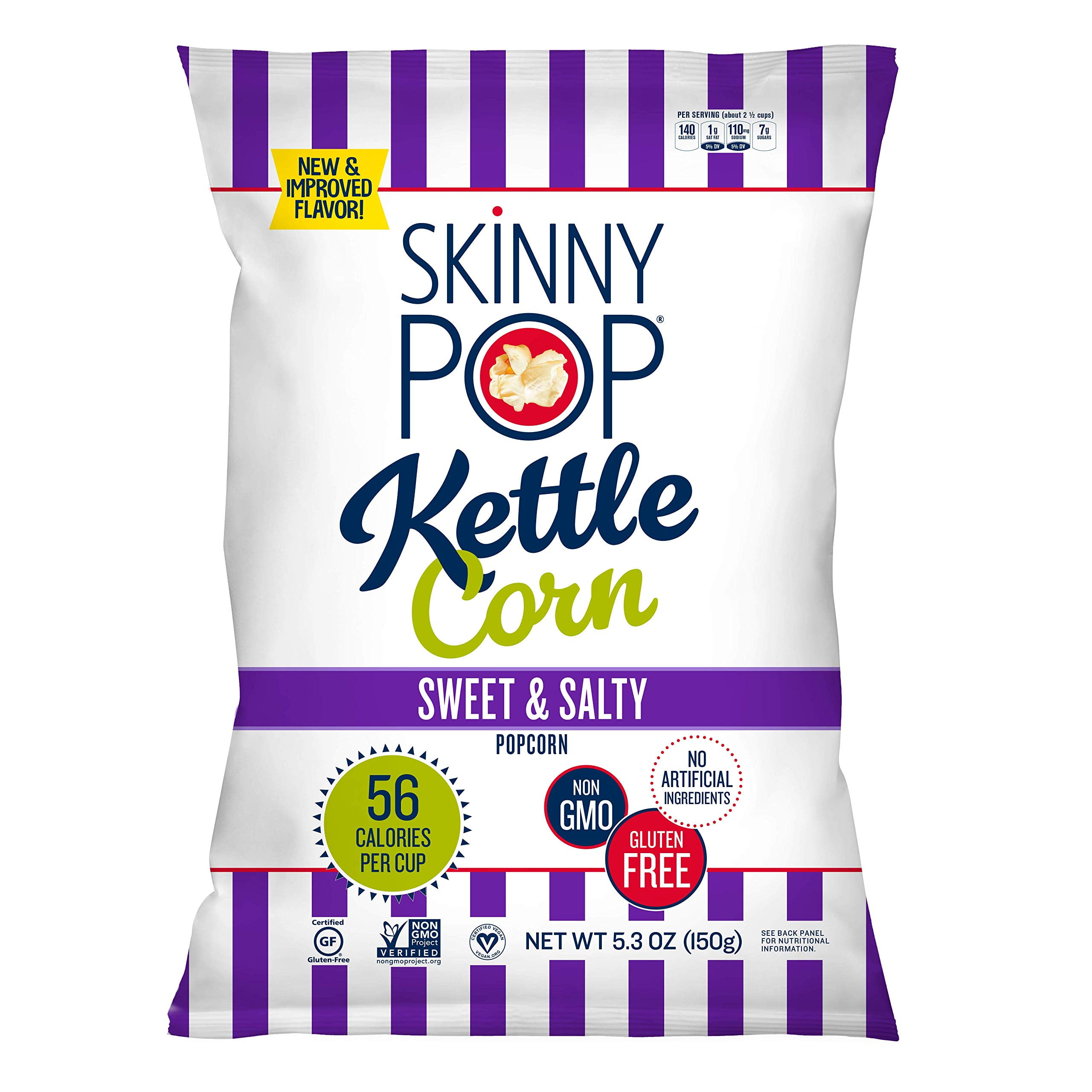 SkinnyPop Sweet & Salty Kettle Popcorn, Vegan, Healthy Snacks, 5.3oz ...