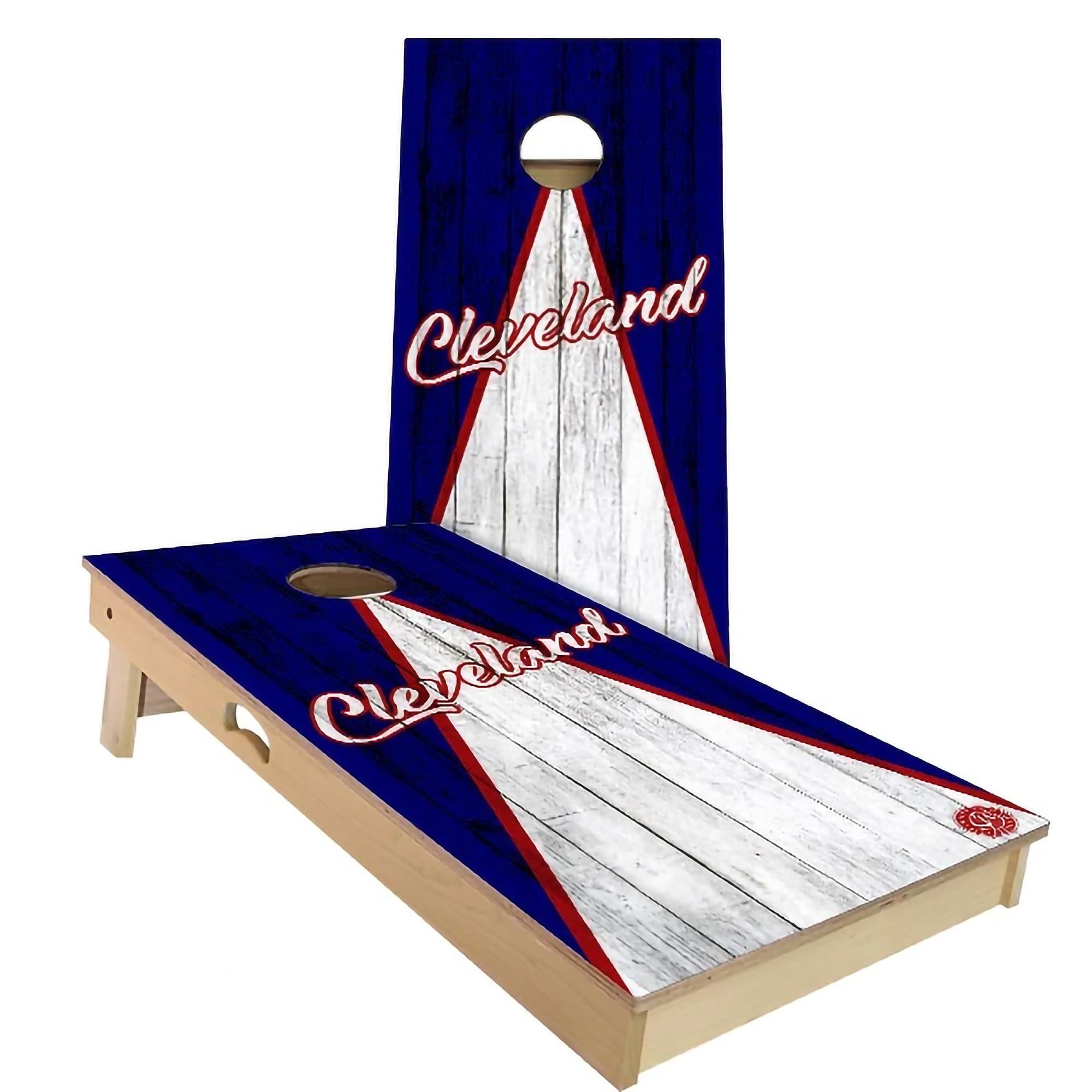 Skip's Garage Cleveland Triangle Baseball Solid Wood Cornhole Board Set ...