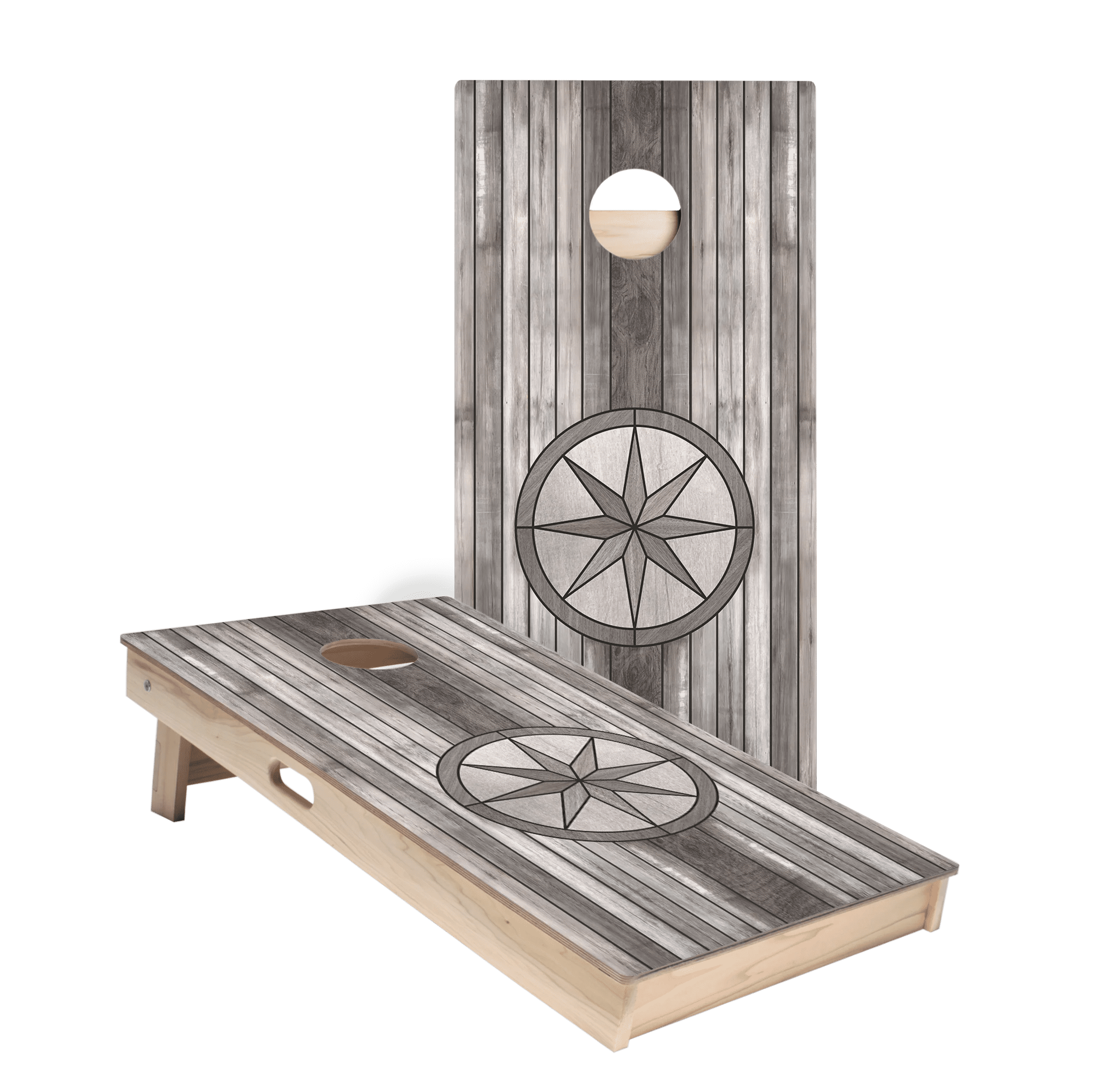 Skip's Garage | Gray Wood Compass Cornhole Boards | Includes (2) Boards ...