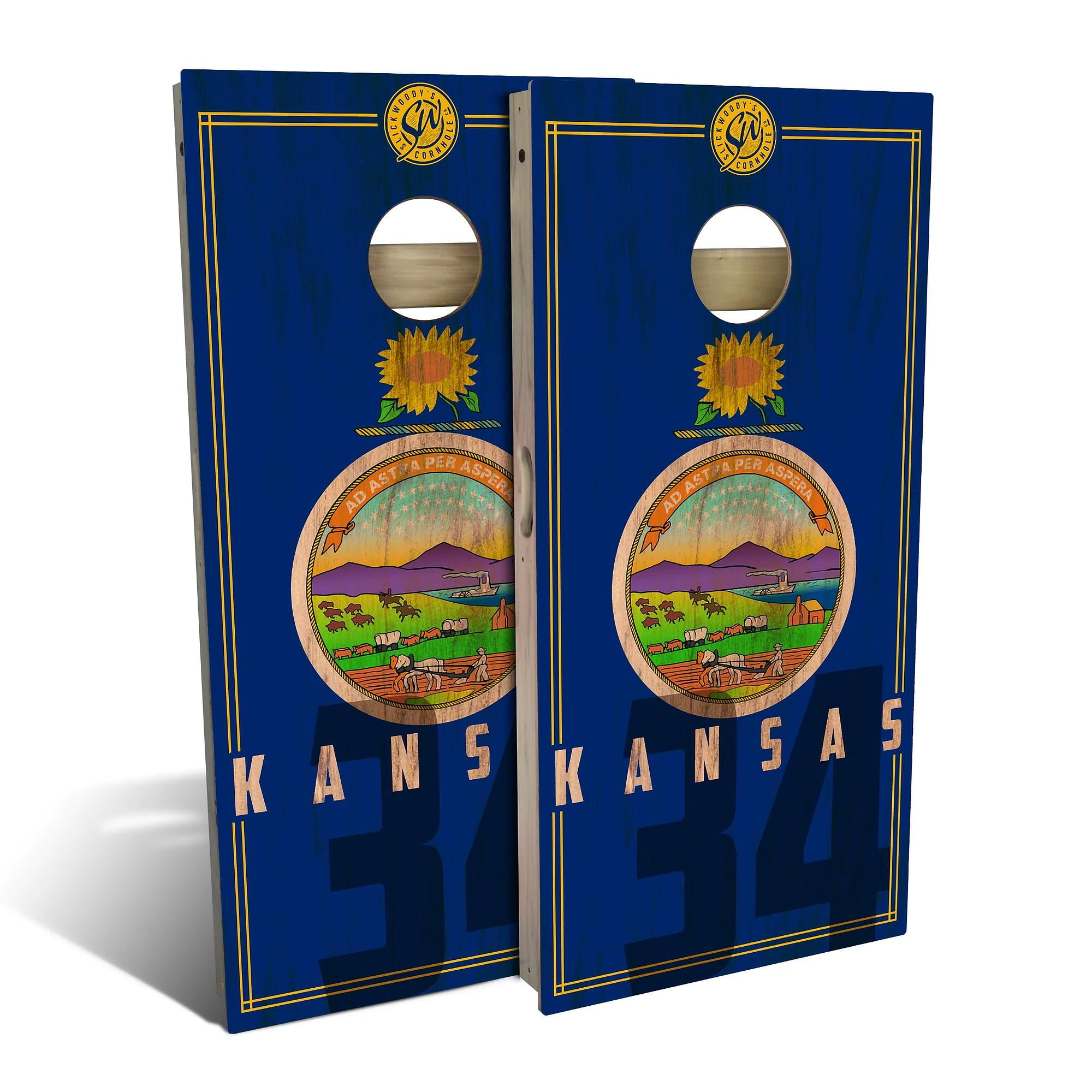 Skip's Garage Kansas State Flag 2.0 Solid Wood Cornhole Board Set ...