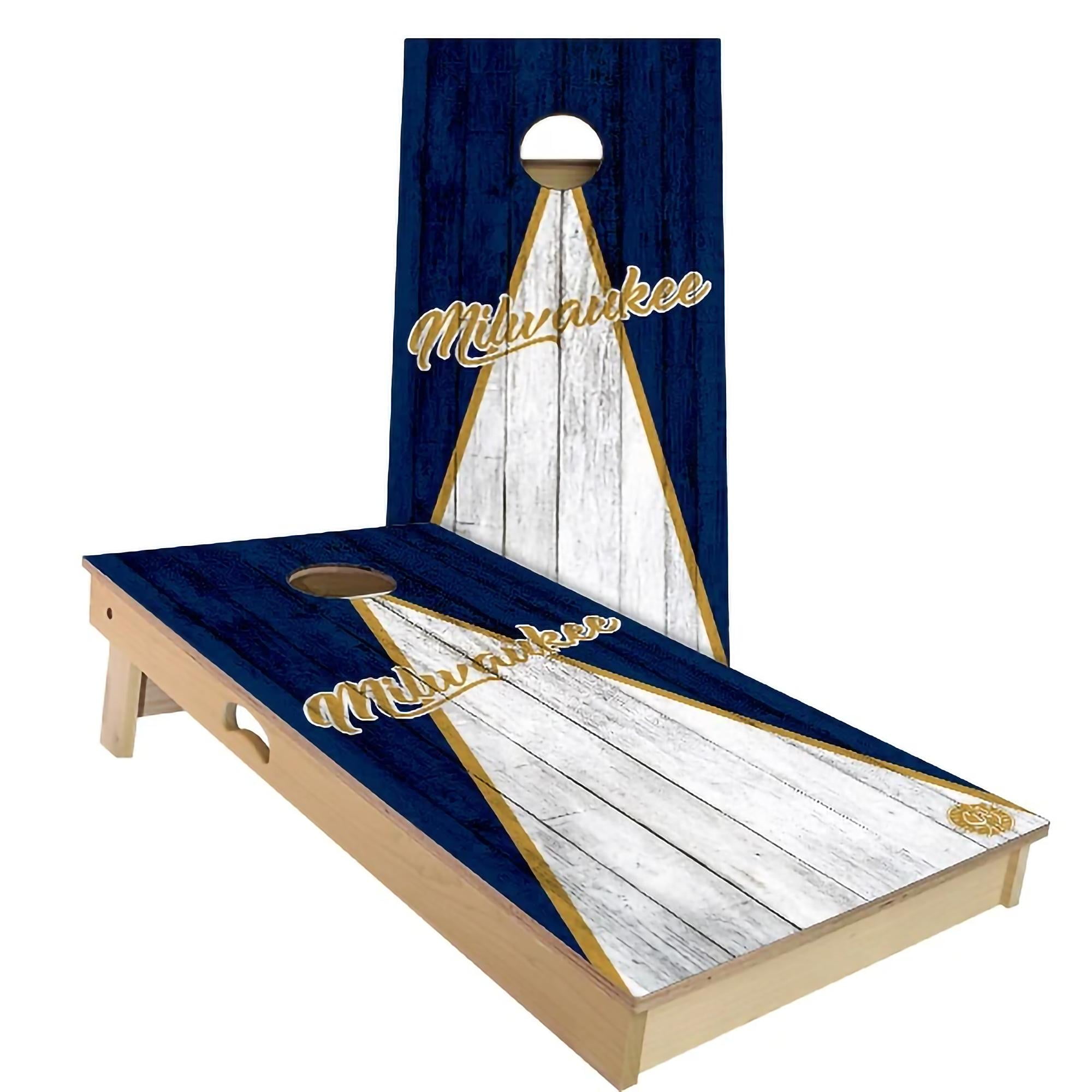 Skip's Garage Milwaukee Triangle Baseball Solid Wood Cornhole Board Set ...