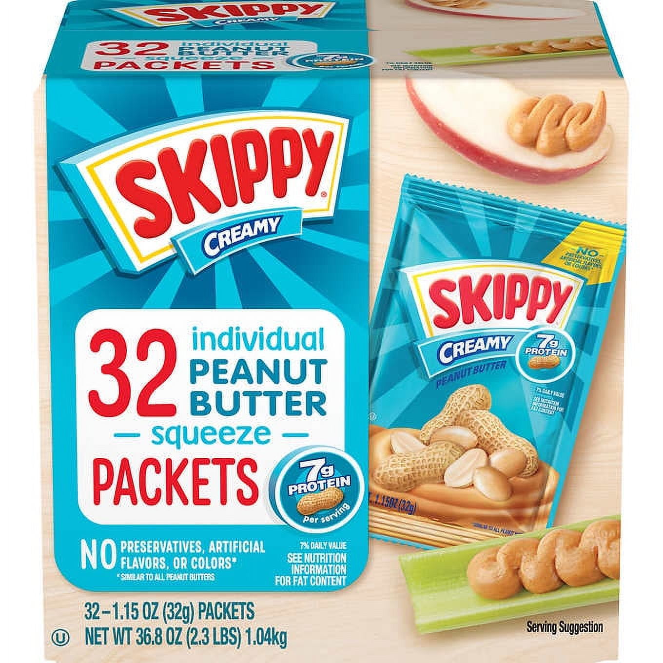Skippy Creamy Peanut Butter Squeeze Packets, 1.15 oz - 32 Count, Mess ...