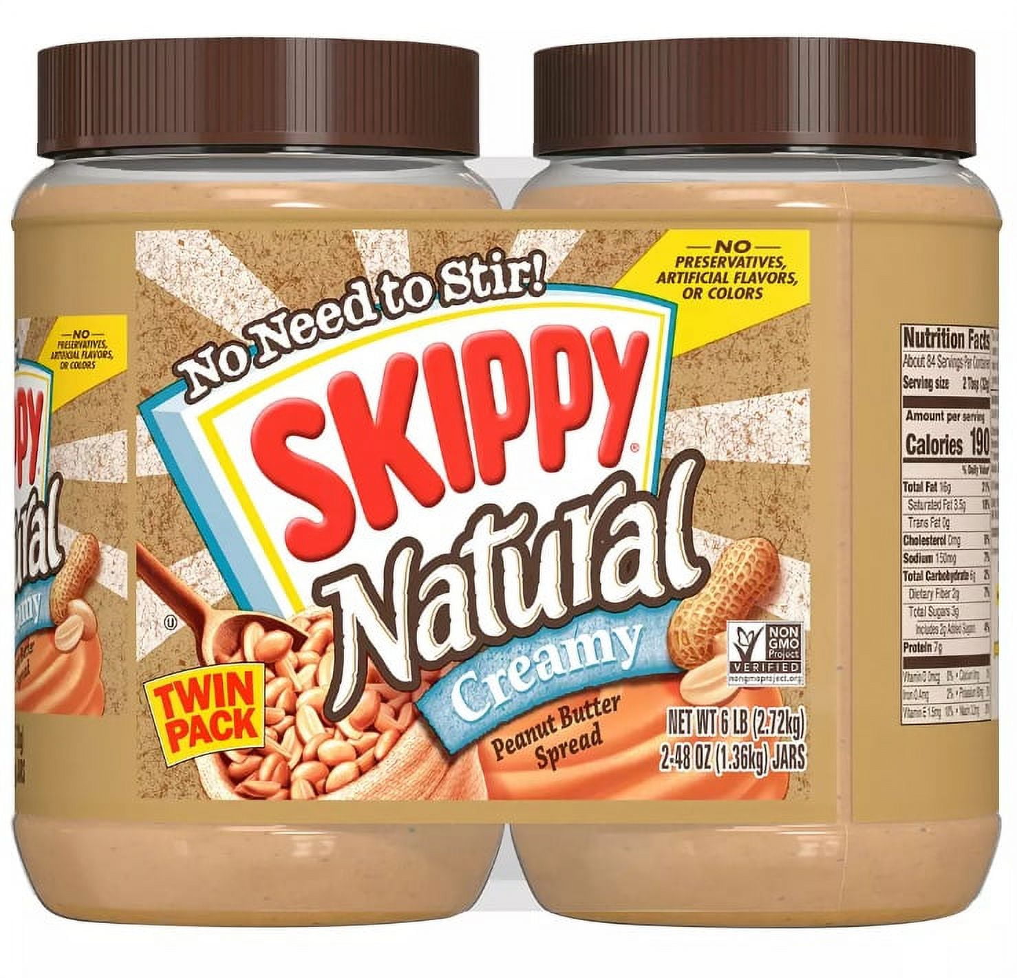 Skippy All-Natural PB, Preservative-Free Peanut Butter, 2 pk./48 oz ...