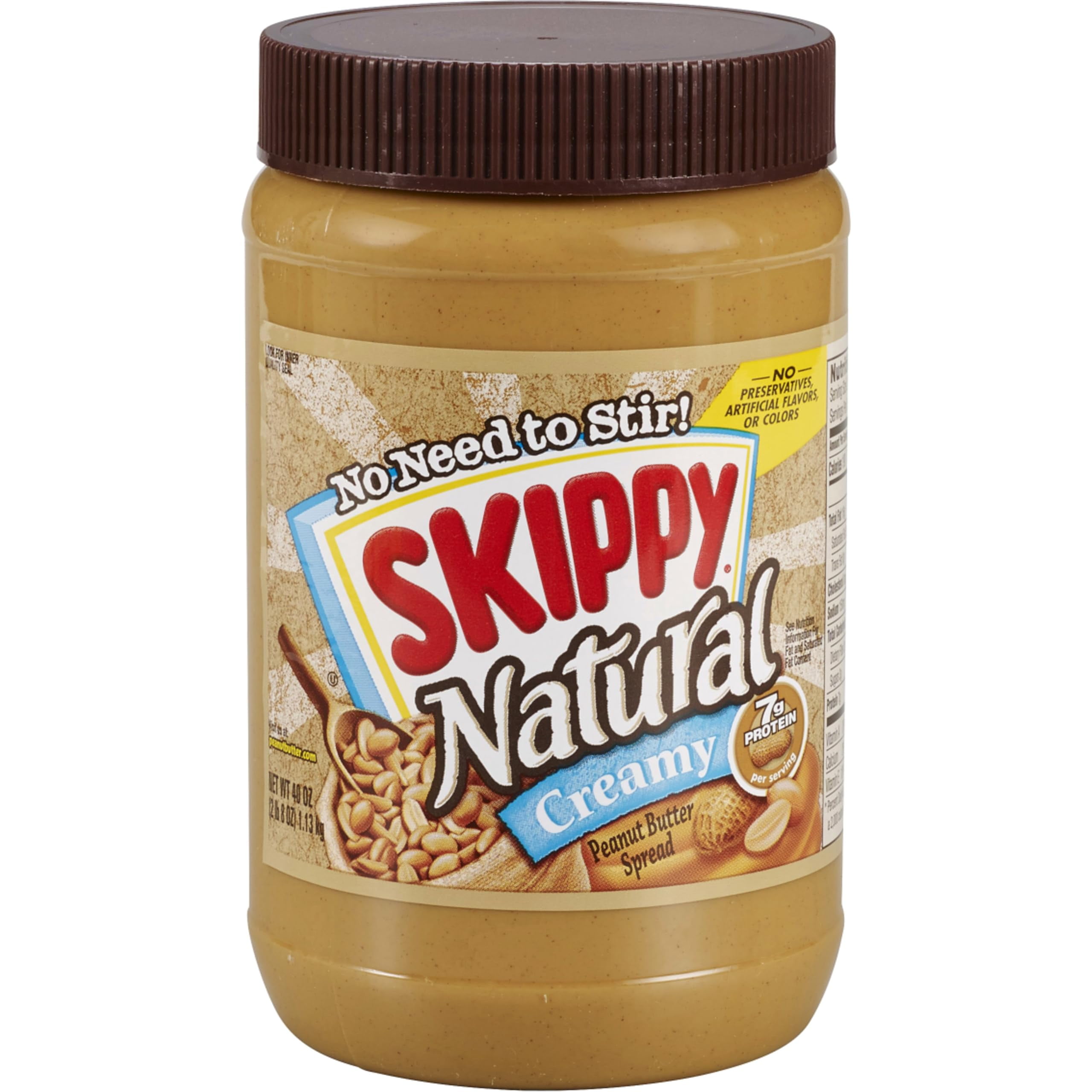 SKIPPY Natural Creamy Peanut Butter, 7 g Protein Per Serving, 40 Ounce ...