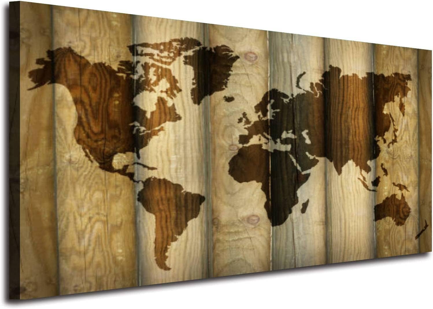 Skipvelo Modern Canvas Painting Artwork Wall Art World Map Wooden ...